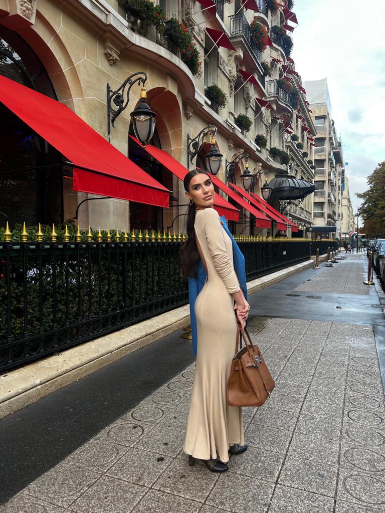 Alizée Beige Midi Dress – VELVET CLOTHING CO.